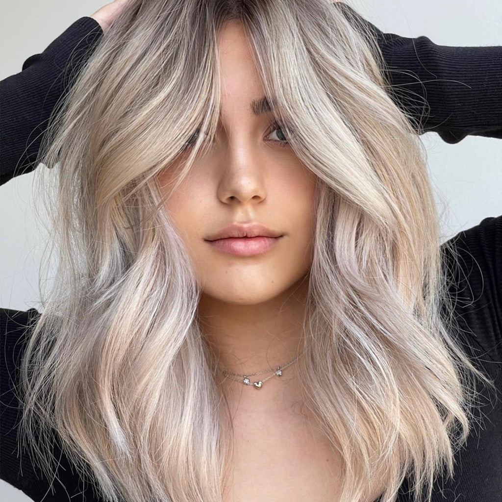 SULMY Ash Blonde Wigs with Dark Roots 100% Real Human Hair for Caucasi