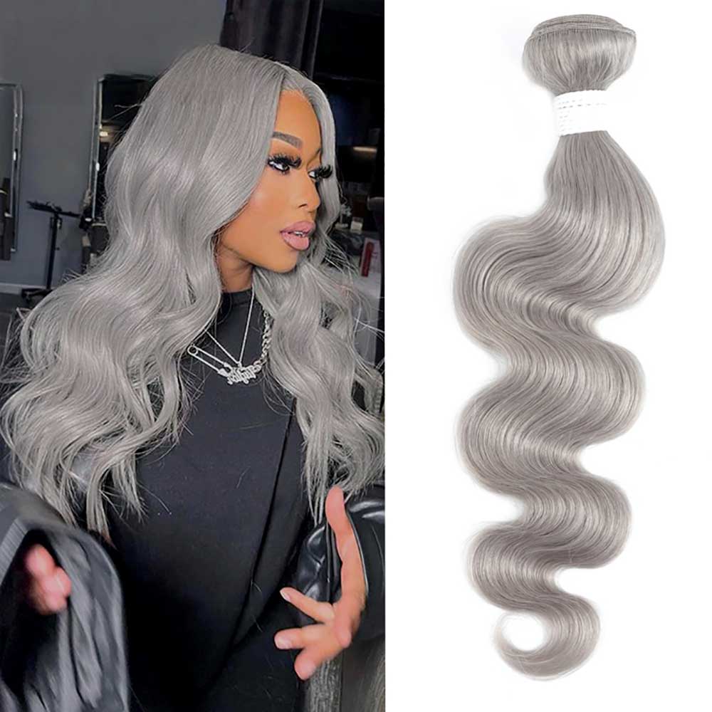 SULMY Silver Gray Human Hair Weave Wavy Bundles