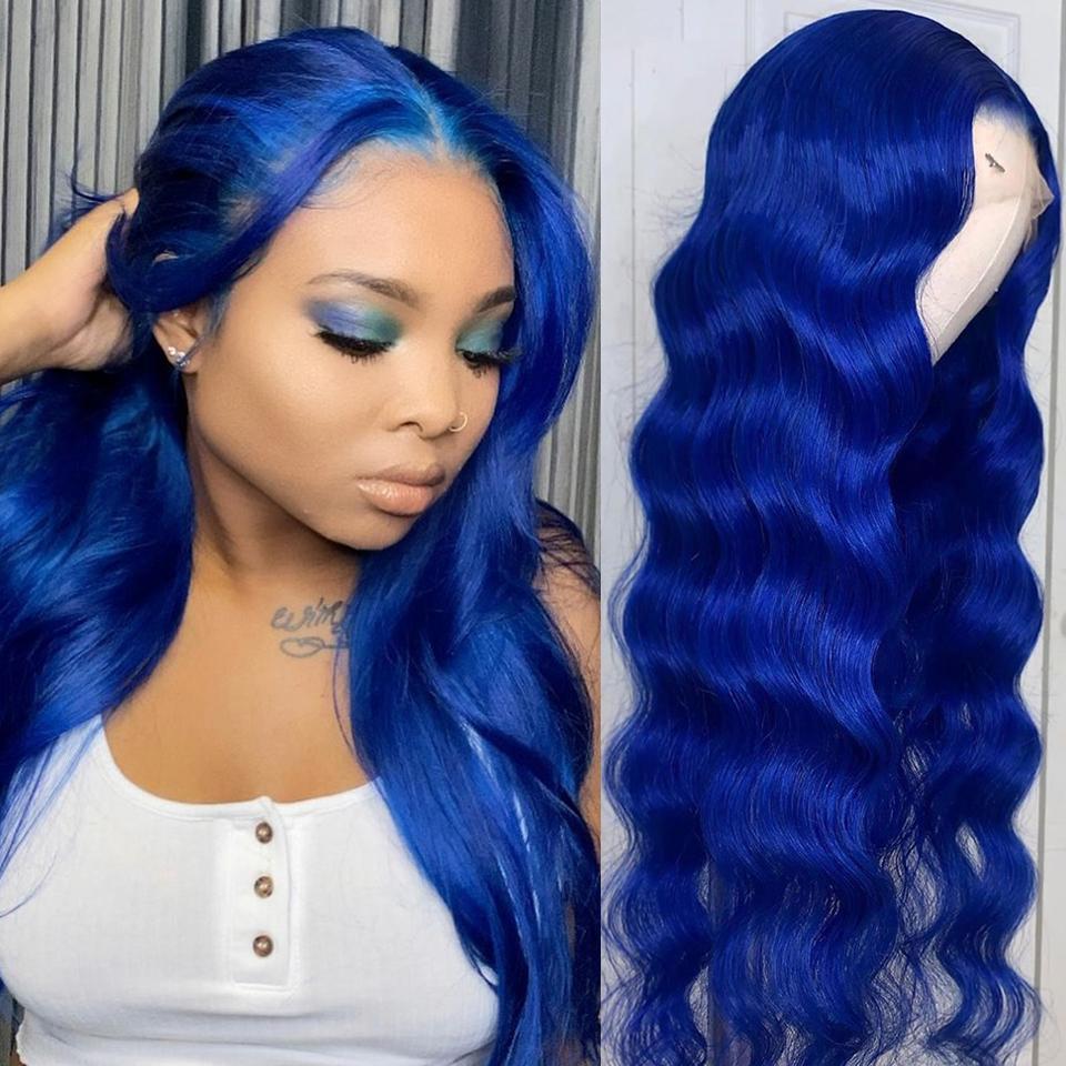 Royal Blue Colored Wavy Wigs 100% Human Hair – SULMY