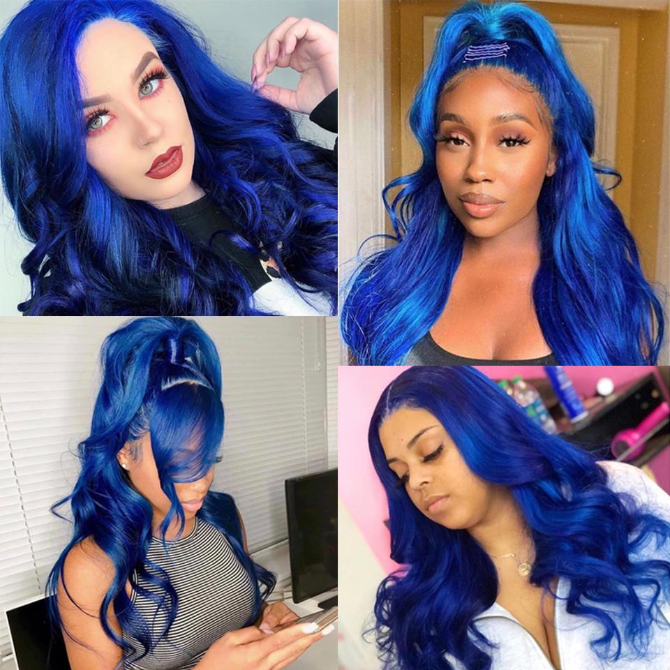 Royal Blue Colored Wavy Wigs 100% Human Hair – SULMY
